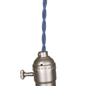 Bare Bulb Minimalist Brushed Silver Socket Colored Wire Pendant ( Denim ...