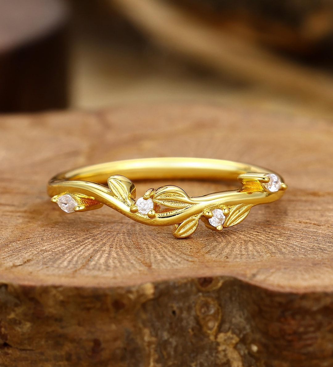 Dainty Vine Design Leaf Shape Moissanite Ring Inspired Twisted Band ...
