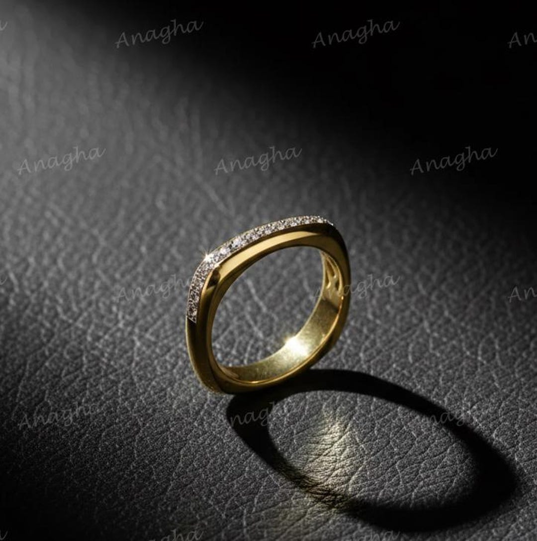 Modern Flat Square Shape Ring – 14K Yellow Gold Diamond Band ...
