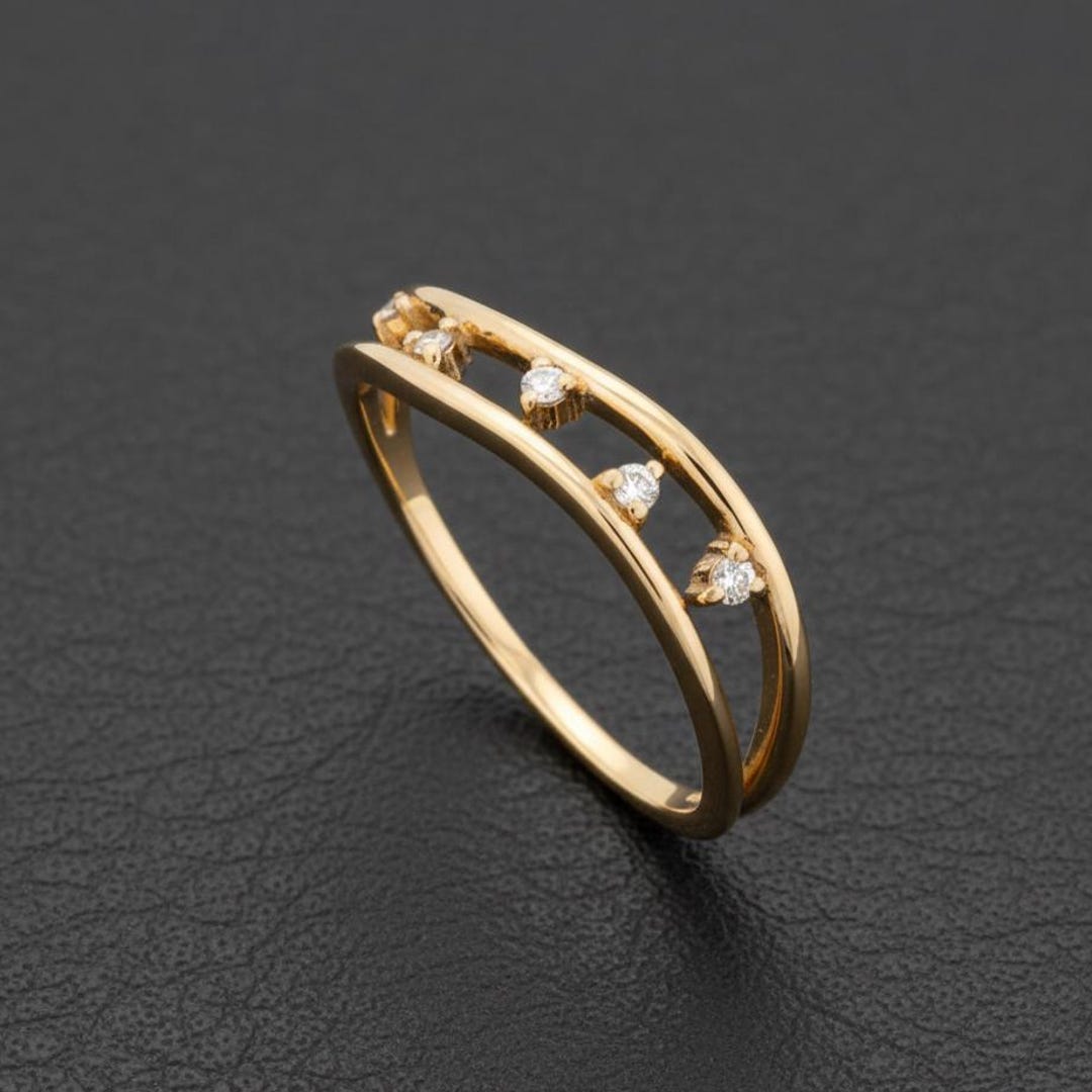 Open Double Band Moissanite Ring Solid Gold Dainty Design, Modern ...