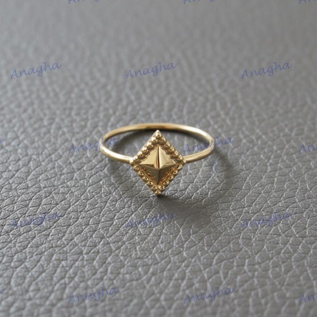 Pyramid Cut Solid Gold Ring, Geometric Square Stacking Band - Etsy