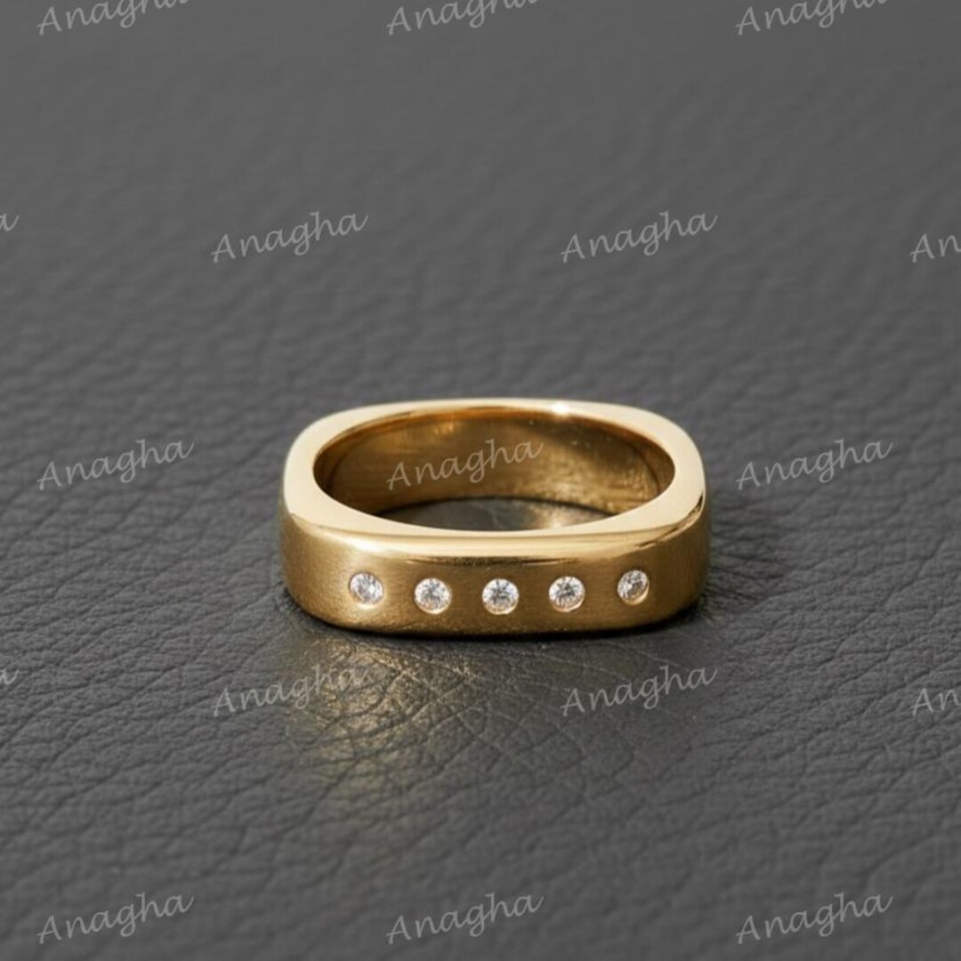 Gold Square Band Ring With Five Moissanite Diamonds – Modern Minimalist ...