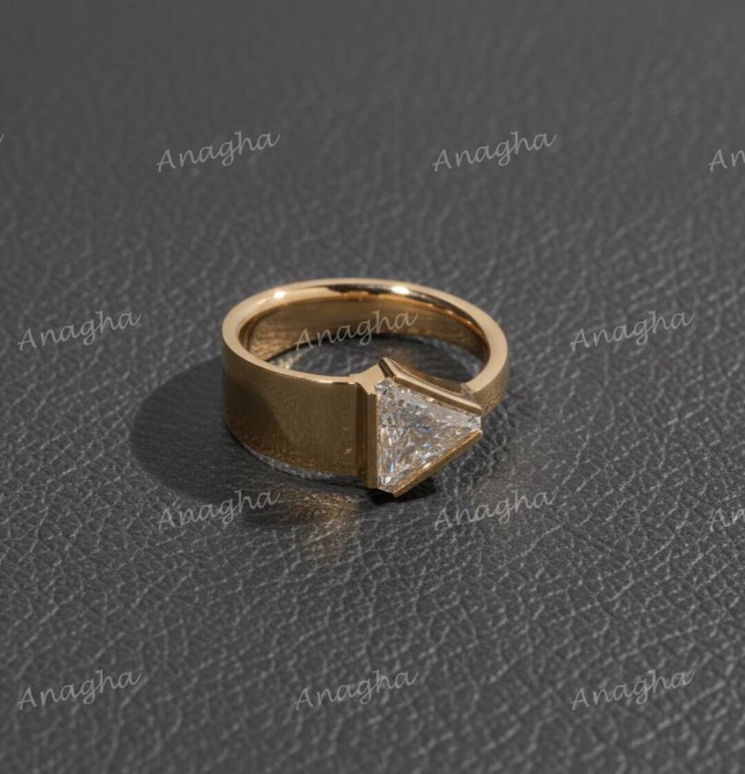 Trillion Cut Moissanite Ring | 14K Gold Geometric Ring | Modern ...