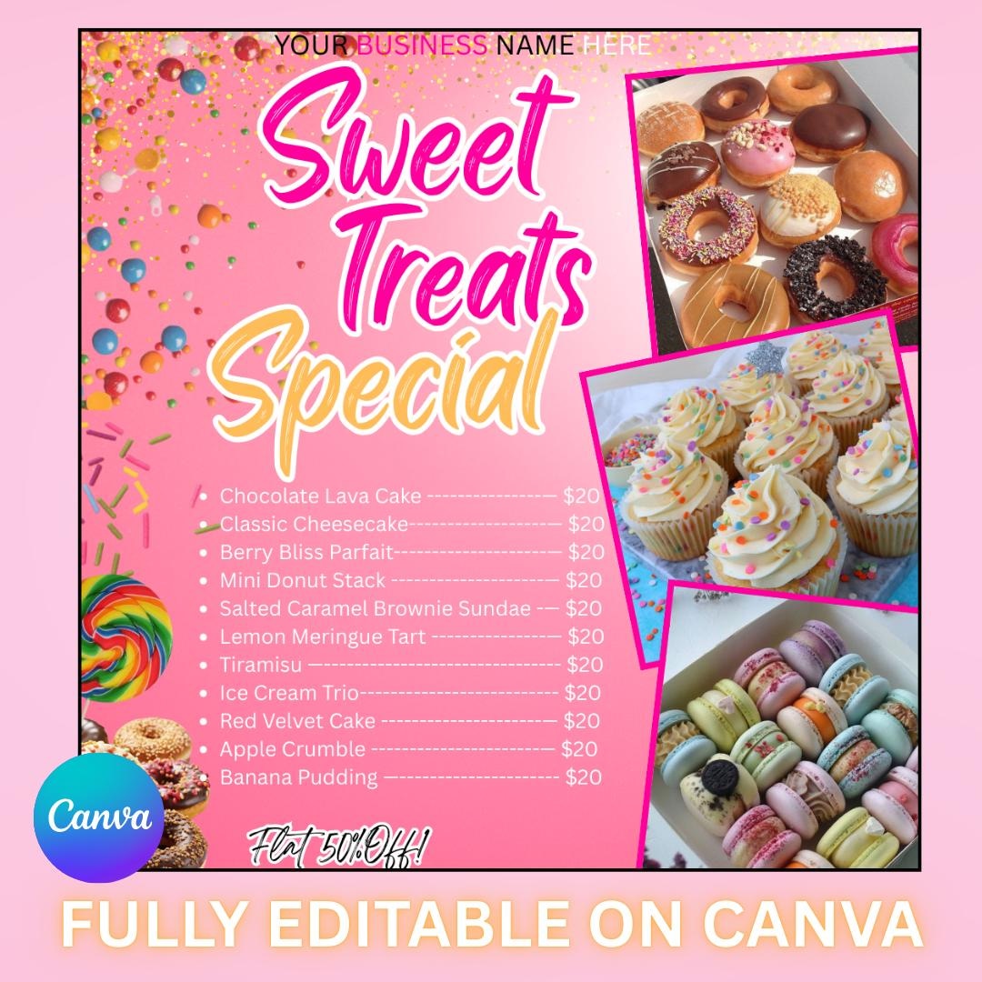 Editable Bake Shop Flyer: Canva Template, Sweet Treats Design - Etsy