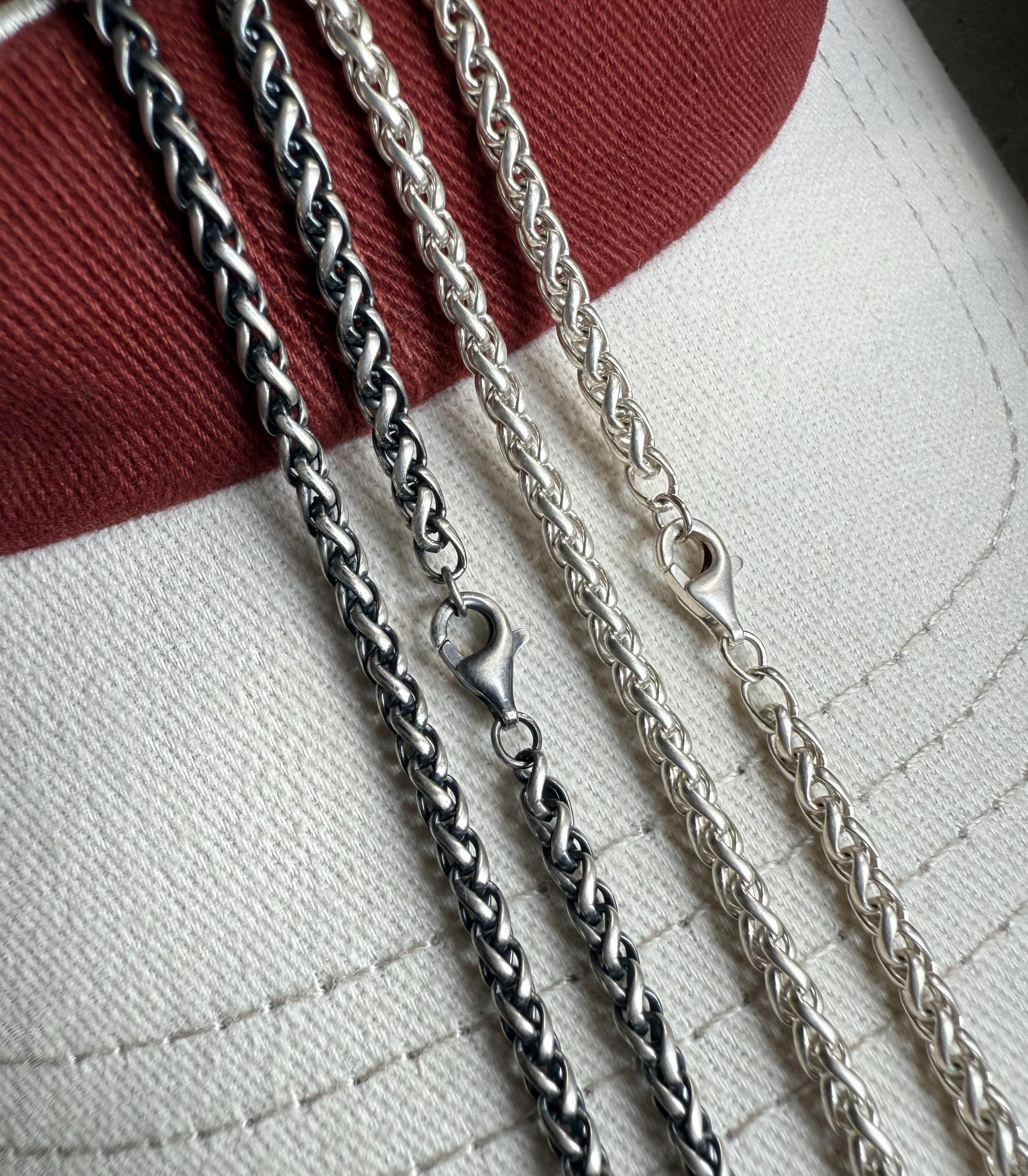 2mm Silver Braided Wheat Chain, 925 Sterling Oxidized Silver Spiga Link ...
