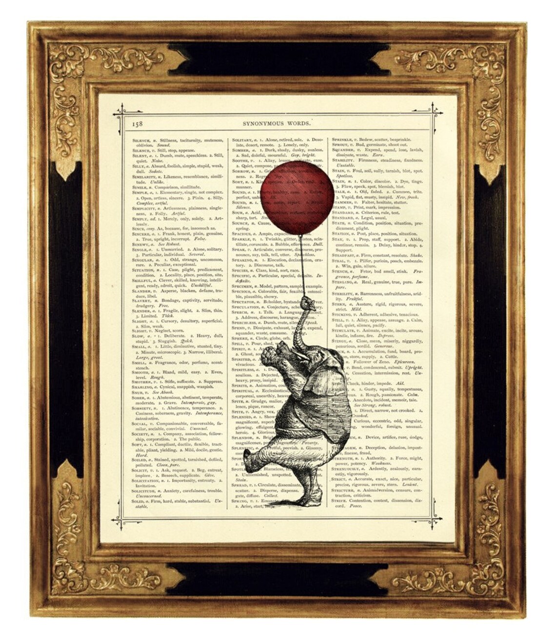 Elephant Art Print Red Balloon Dictionary - Vintage Victorian Book Page ...