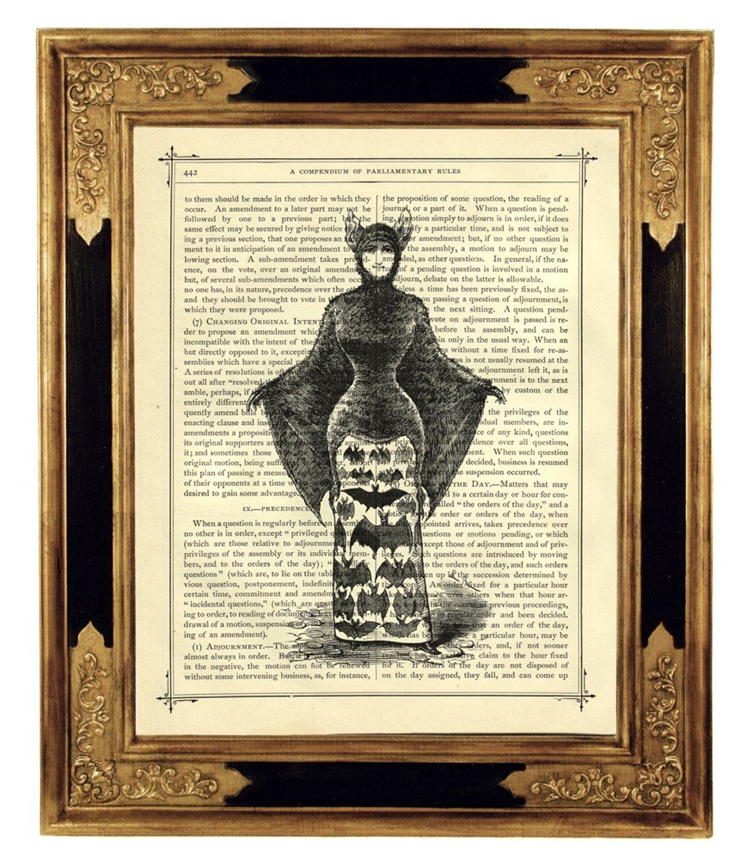 Vampire Lady Gothic Halloween Dictionary Art Bat Costume - Vintage ...