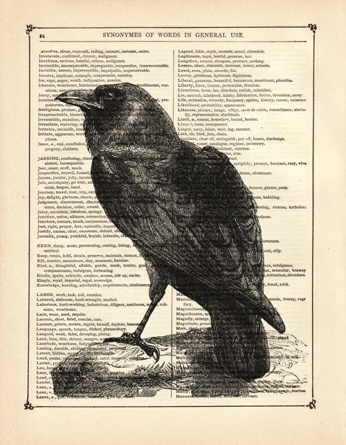 Halloween Raven Art Print Crow Bird Dictionary Art Vintage - Etsy