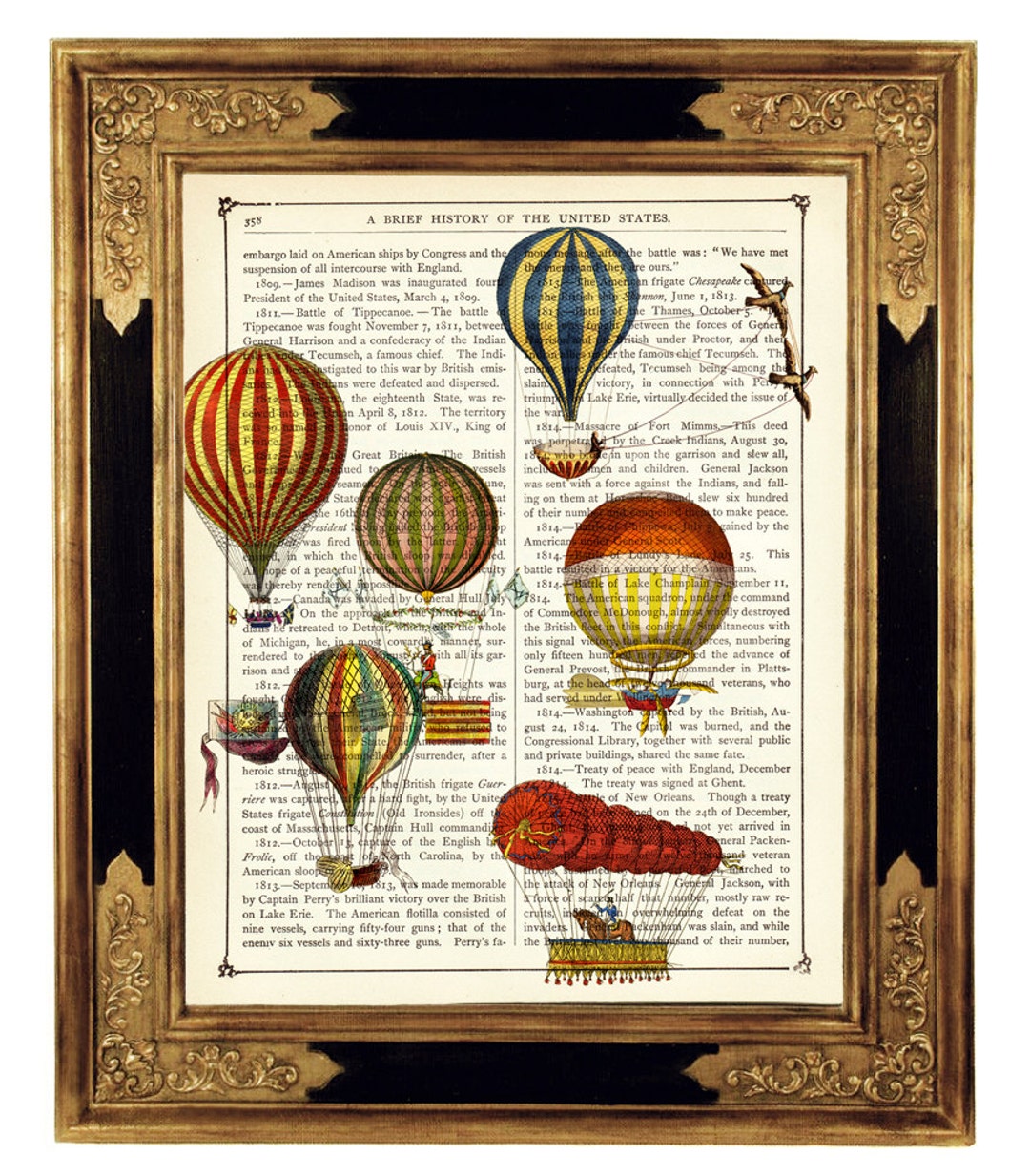 Colorful Airship Balloons II Wall Decoration - Vintage Victorian Book ...
