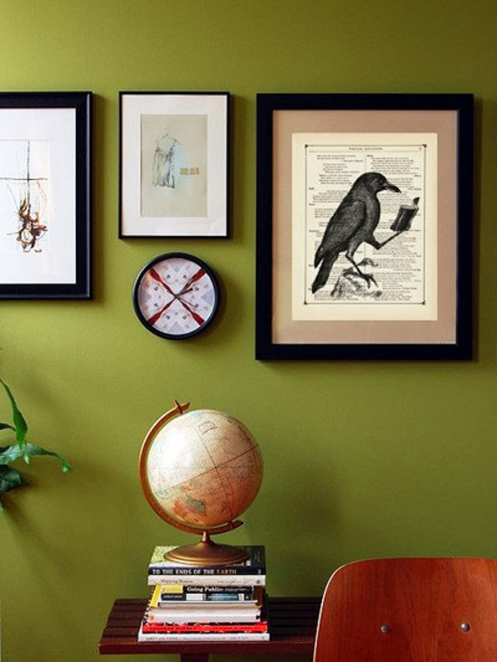 Raven Crow Reading Book Bird Dictionary Art Halloween - Etsy