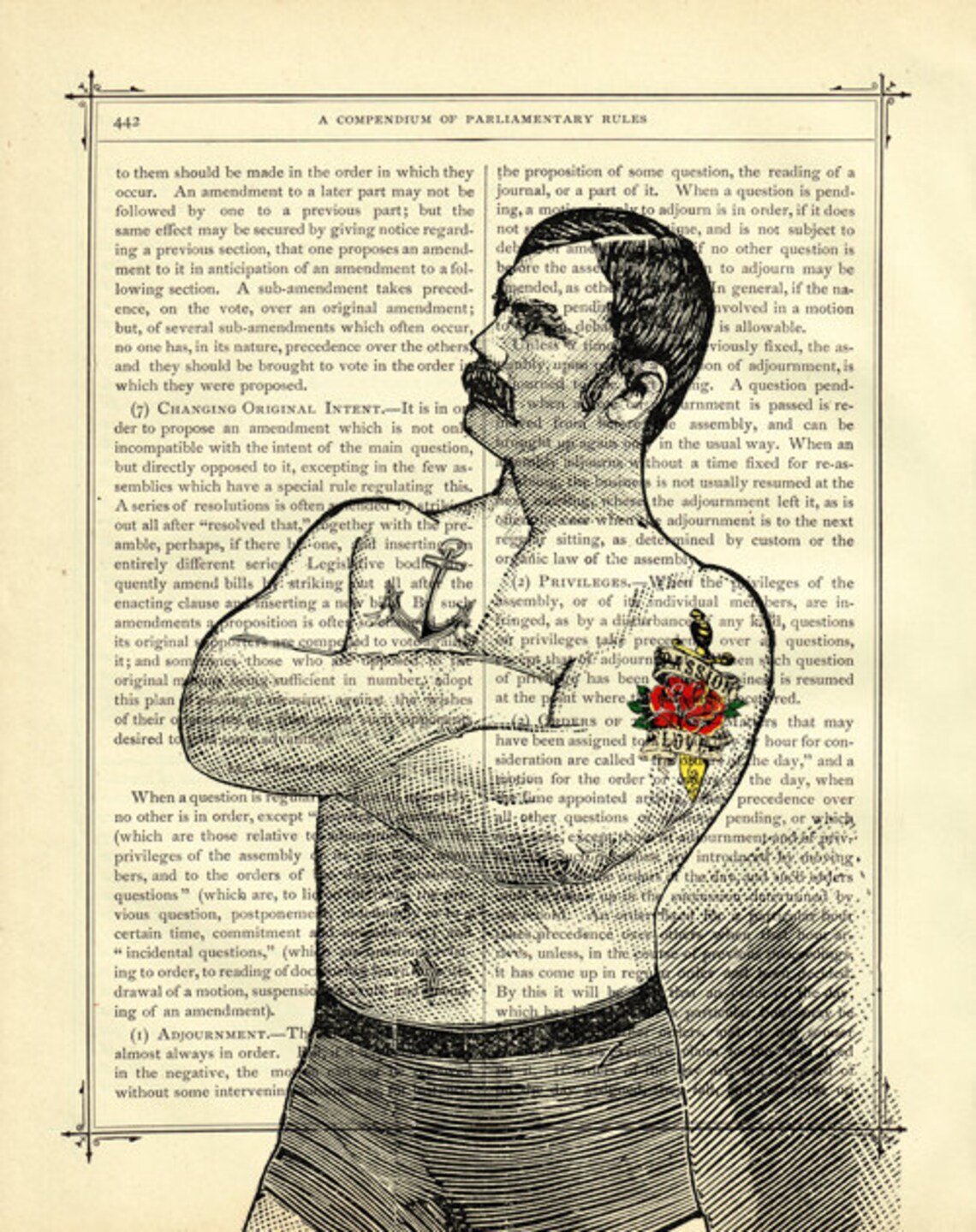 Strongman Tattoo Poster Print Gentleman Boxer Wrestler Bartitsu Baritsu ...