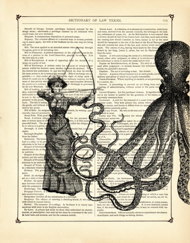 Lady vs Octopus Kraken Poster Steampunk Vintage Victorian | Etsy