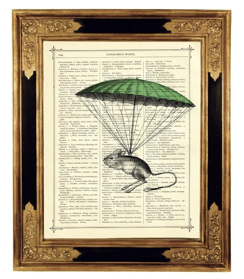 Mouse Green Parachute Poster Print Nursery Baby Shower - Steampunk ...