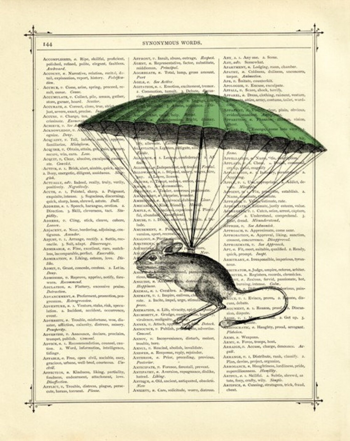 Mouse Green Parachute Poster Print Nursery Steampunk Vintage - Etsy