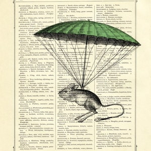 Mouse Green Parachute Poster Print Nursery Baby Shower - Steampunk ...
