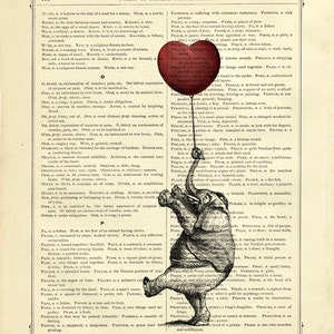 Elephant Red Heart Balloon Valentine's Day Love Poster Birthday Vintage ...