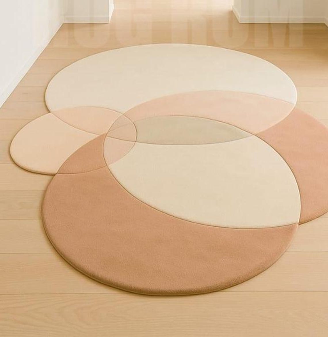 Minimalist Round Area Rug: Beige & Blush Overlapping Circles - Etsy