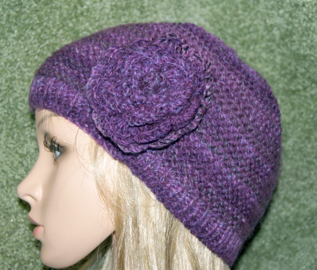 Really Cute Flower Knit Hat Multi Shades or Purple . Very Soft and Fun ...