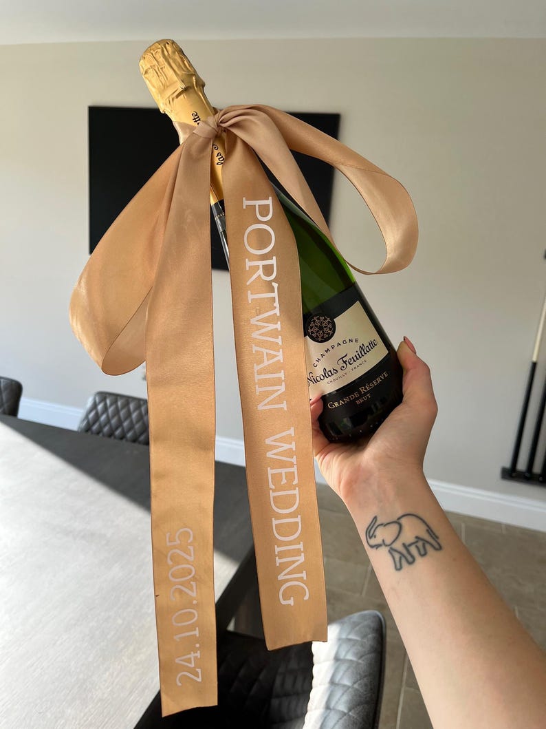 Personalised Satin Champagne Bottle Ribbon: Custom Celebration Decor - Etsy