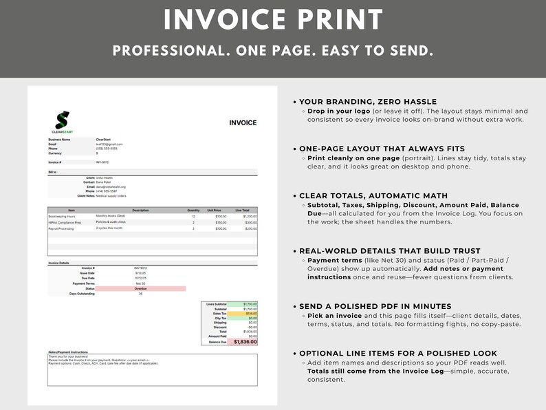 Invoice Tracker & Payment Log Spreadsheet – Google Sheets and Excel - Etsy