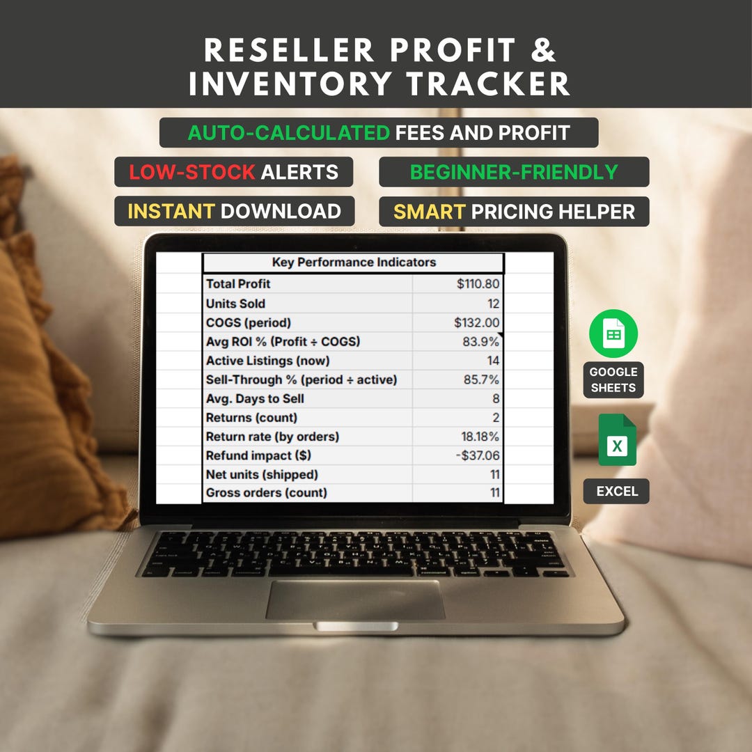 Reseller Inventory & Profit Tracker Spreadsheet for Online Sellers ...