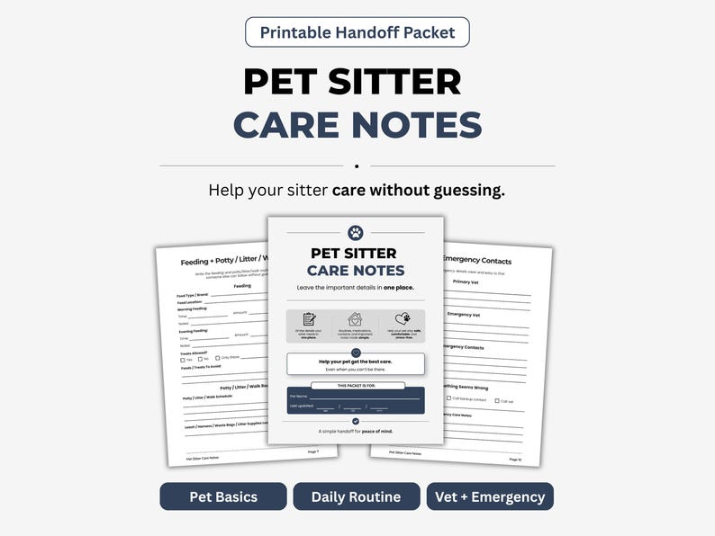 Pet Sitter Instructions Printable, Care Notes and Checklist, Dog Sitter ...