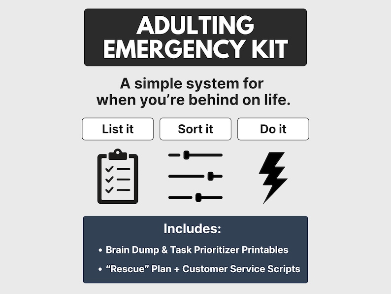 Adulting Emergency Kit Printable | Brain Dump Worksheets + Priority ...