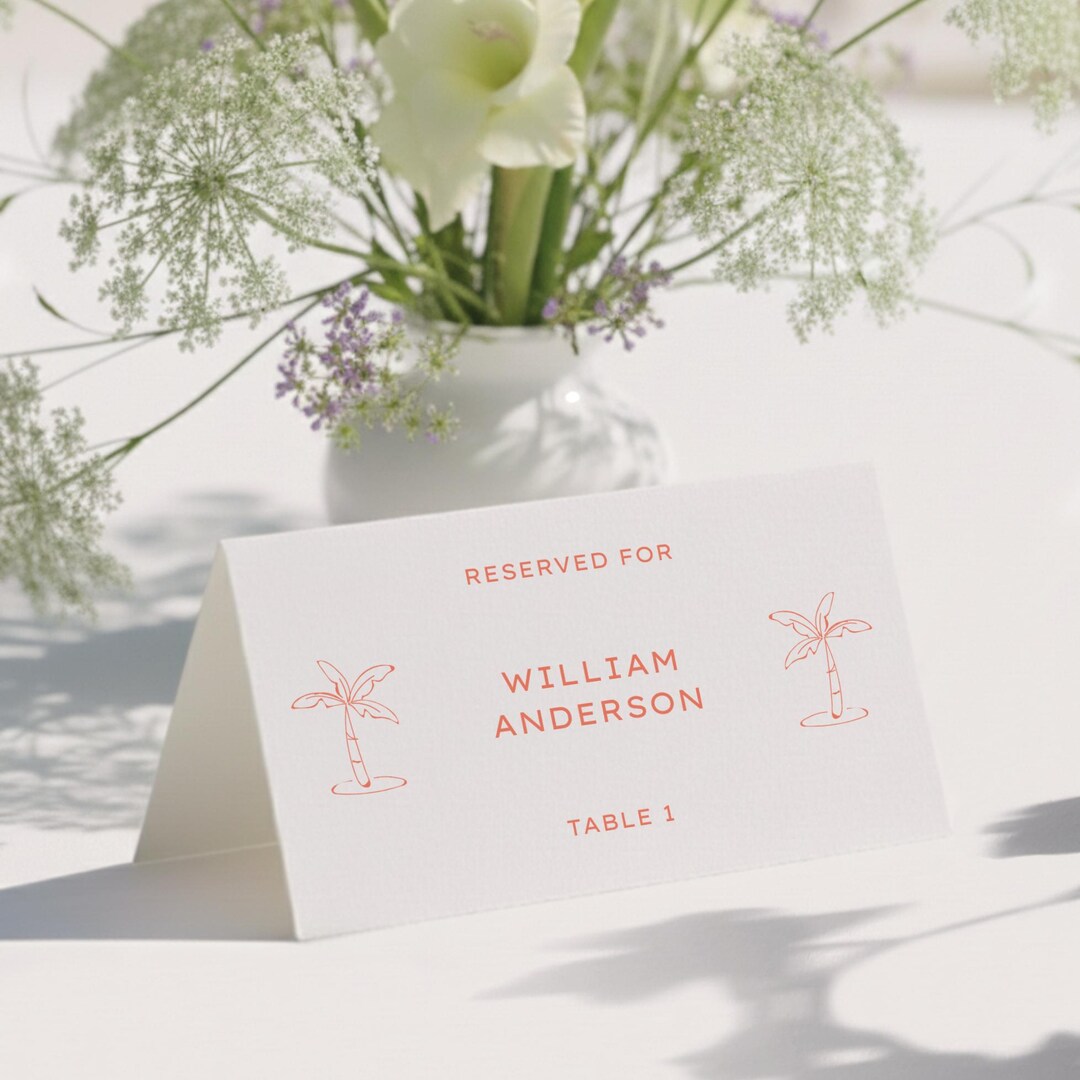 Colorful Retro Wedding Place Cards, Place Names, Editable Canva ...