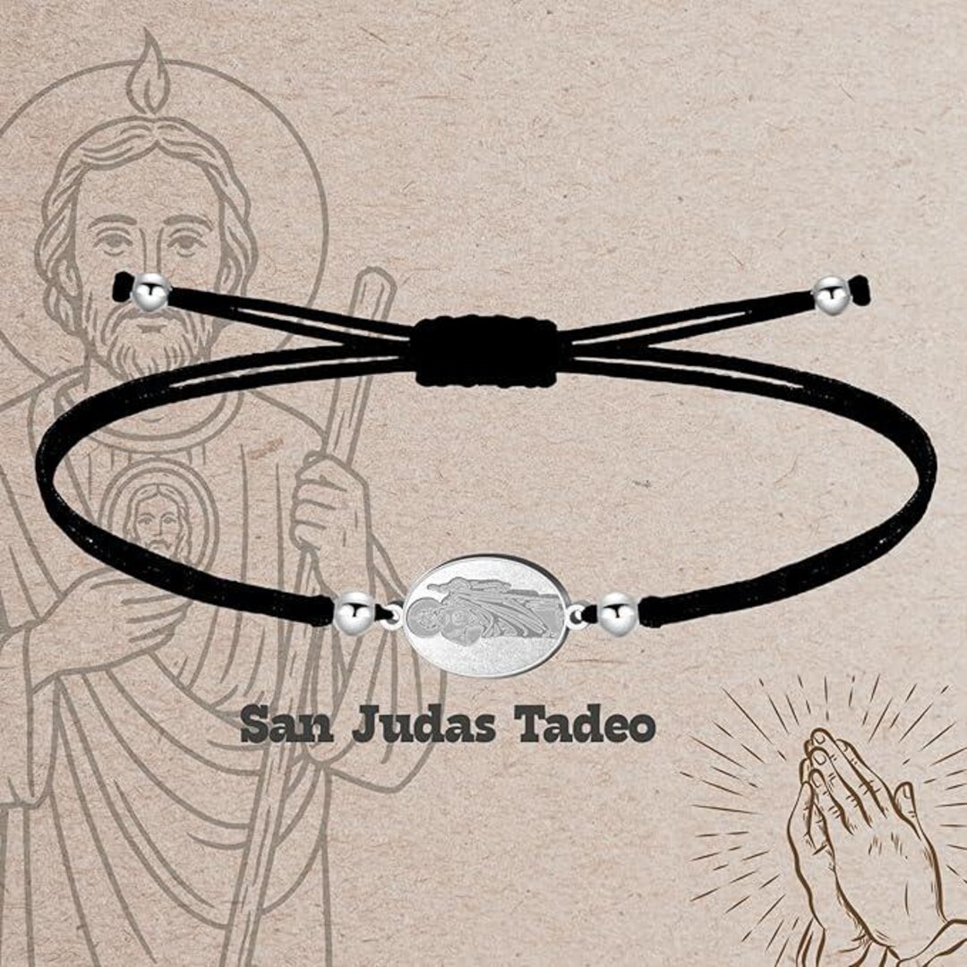 Saint Jude Thaddeus Bracelet on Black Thread | Stainless Steel Faith ...