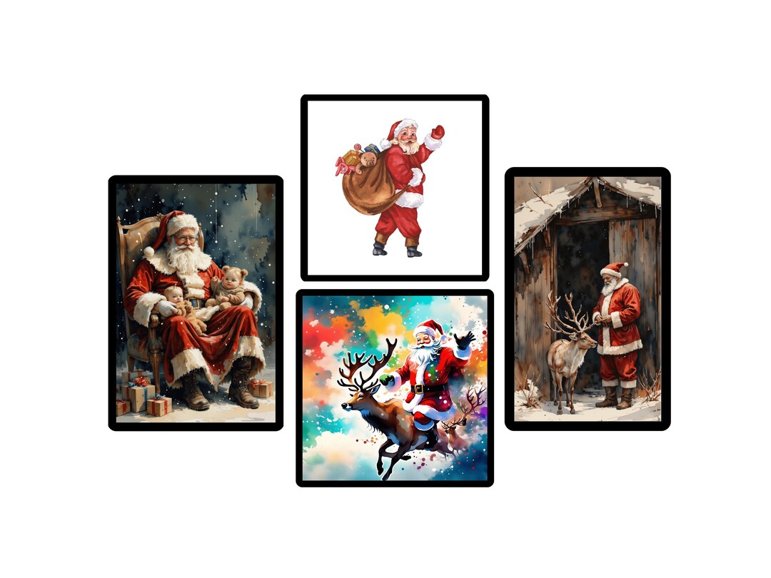 Watercolor Santa and Reindeer Art Prints | Christmas Decor (digital ...