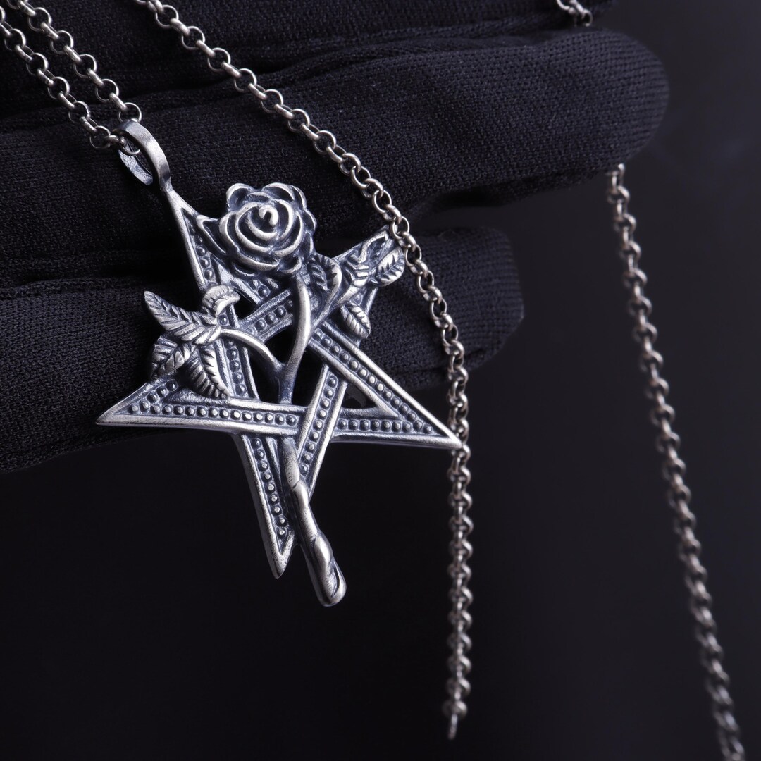 925 Silver Star Cross Rose Pendant Necklace-gothic Cross Jewelry - Etsy
