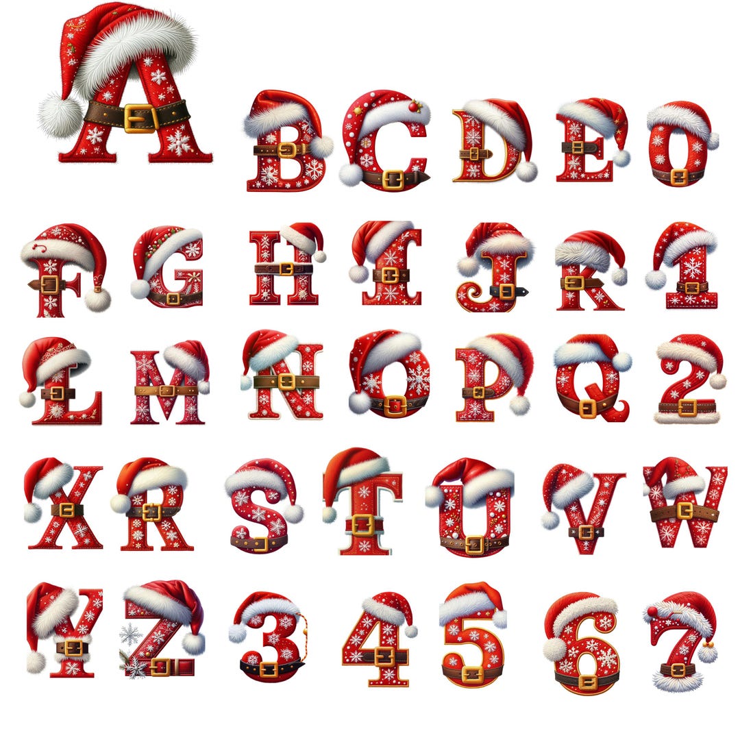 Christmas Alphabet Clipart PNG | Festive Letters & Numbers Set ...