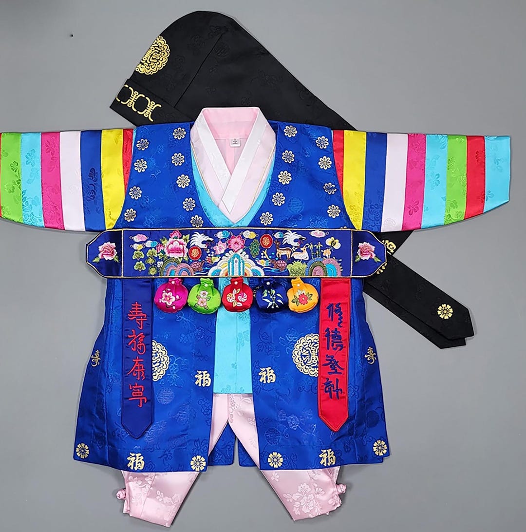 Traditional Korean Boy Hanbok | Kids Blue Hanbok Set - Etsy