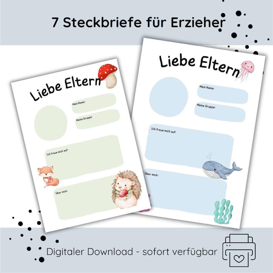 Steckbriefe für Erzieher Kita Kindergarten Krippe Hort | Vorlagen ...