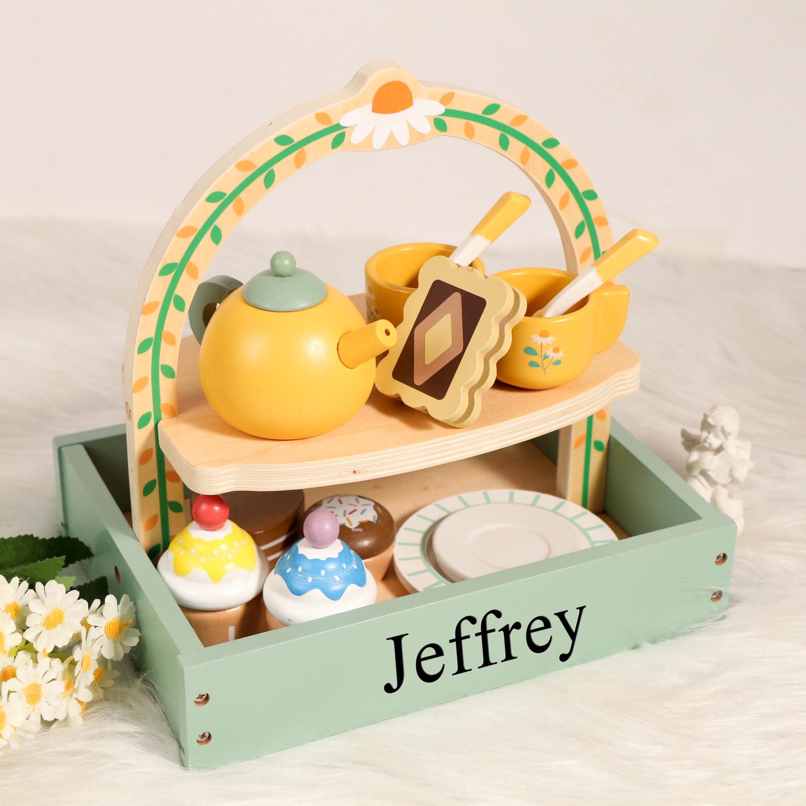 Personalized Wooden Tea Party Play Set, Custom Name Tea Set Toy for ...