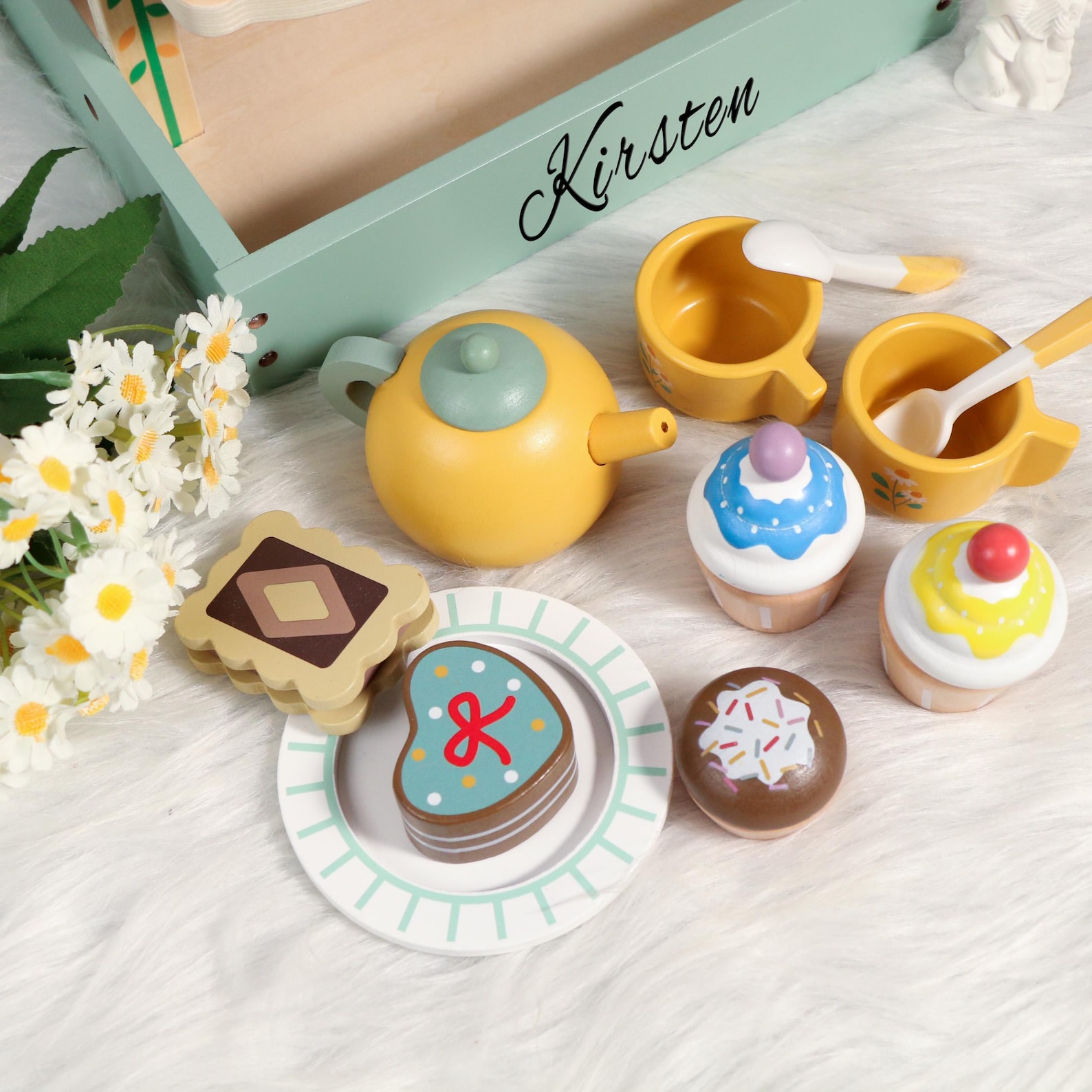 Personalized Wooden Tea Party Play Set, Custom Name Tea Set Toy for ...