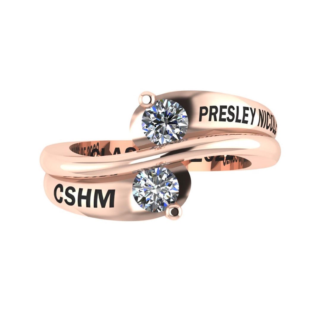 Personalized Two Stone Promise Ring, Custom Engraved Name Birthstone ...