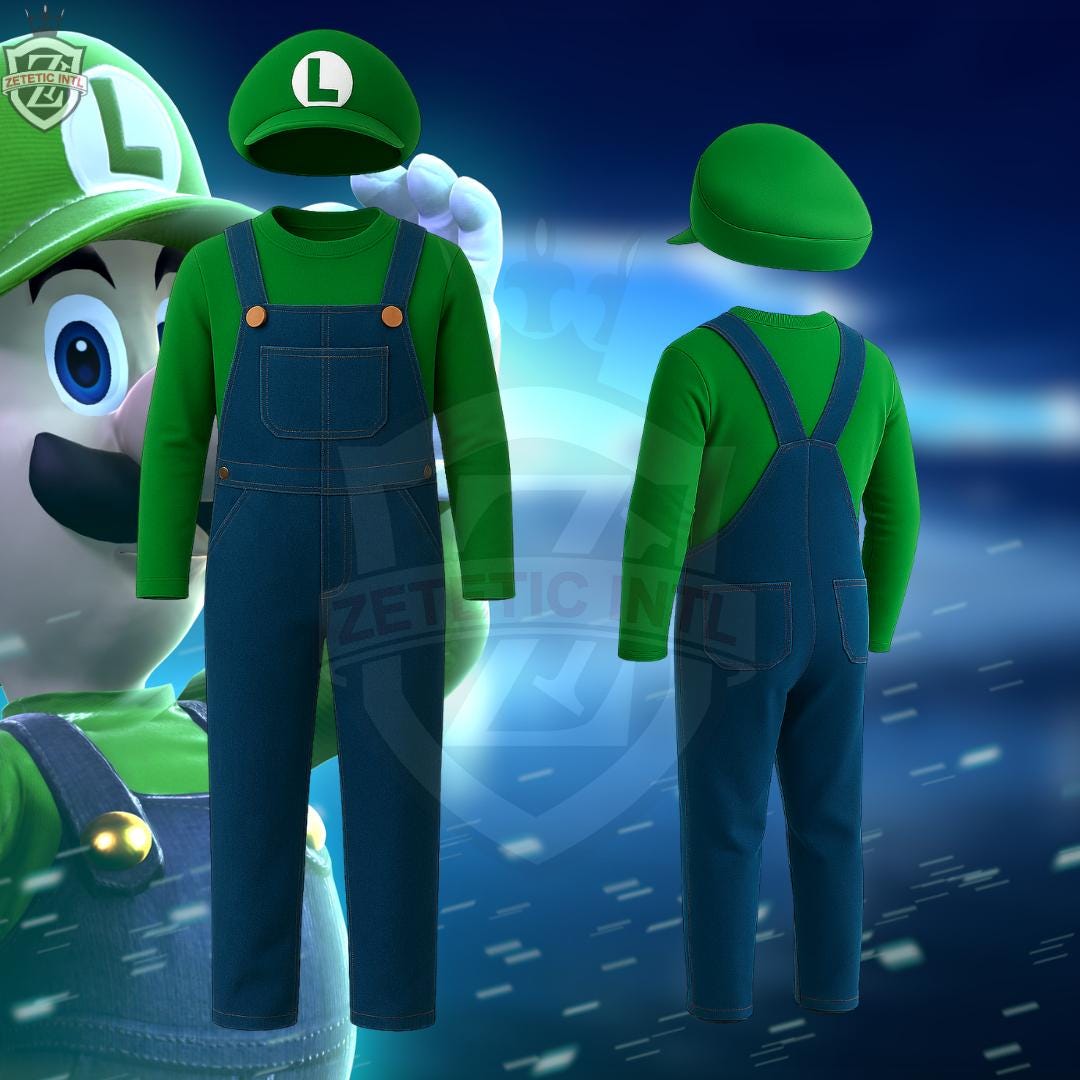 Luigi Cosplay Costume: Green Plumber Overalls, Hat Set - Etsy