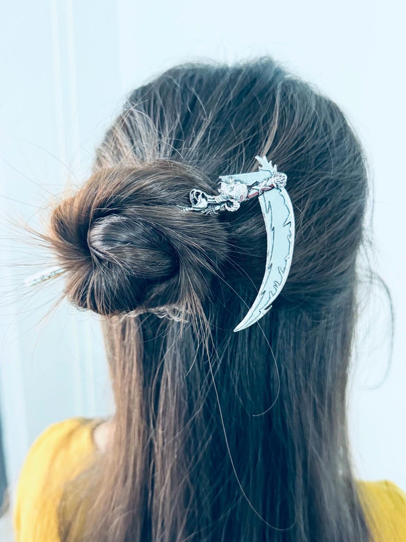 Silver Sickle Hair Pin, Witchy Gothic Hair Accessory - Etsy