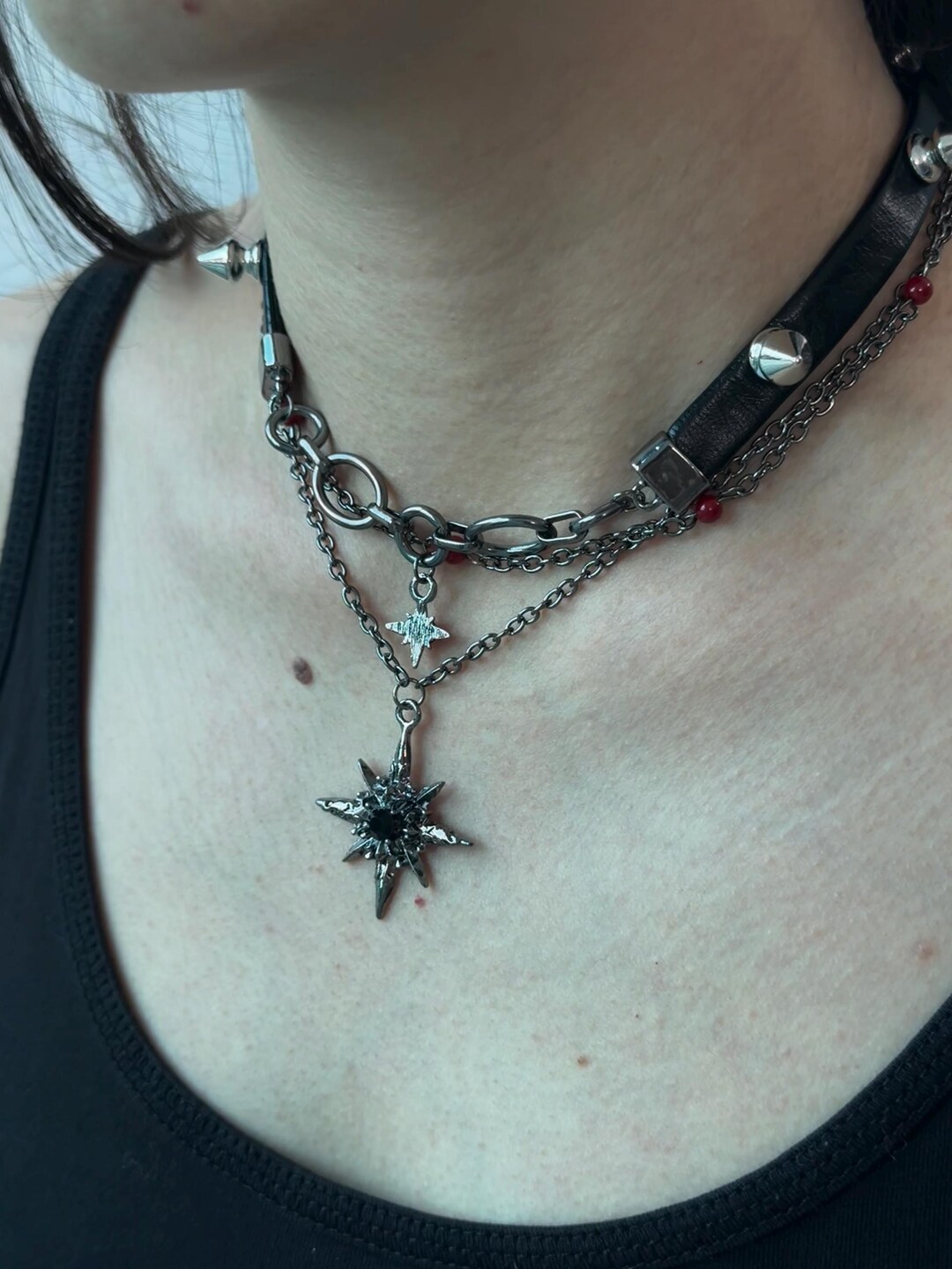 Spiked Leather Star Choker – Gothic Punk Layered Necklace - Etsy