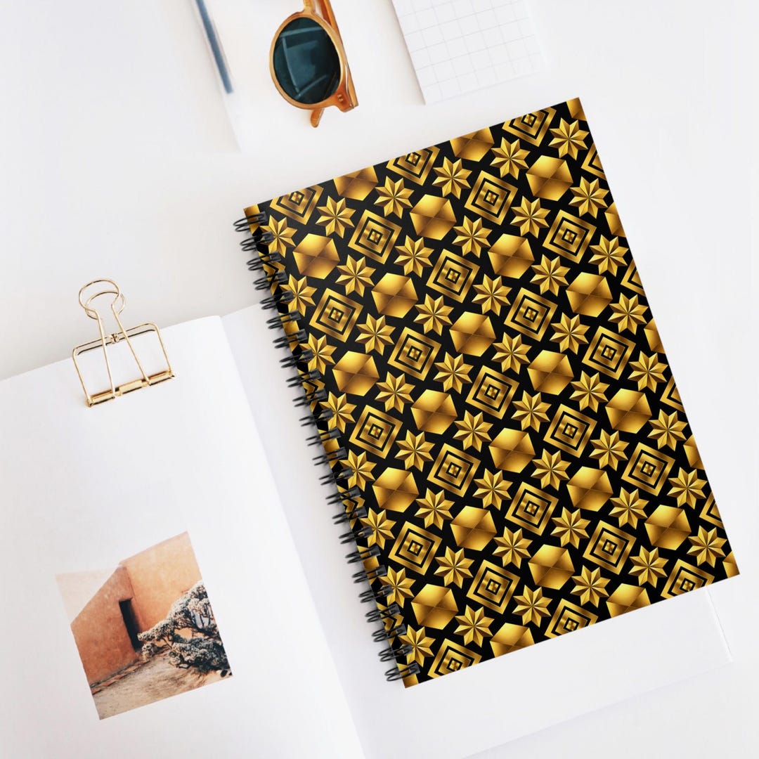 Gold Geometric Pattern Notebook | Spiral Ruled Journal - Etsy
