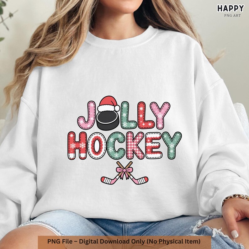Jolly Hockey Christmas Clipart: Santa Puck, Plush Letters (PNG Digital ...
