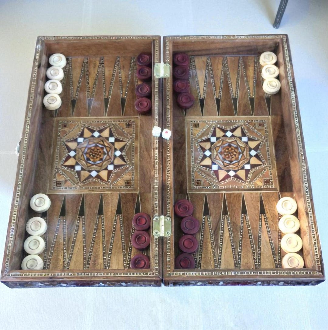 Handmade Backgammon Set 13.8" – Solid Wood Inlay Game Board | Unique ...
