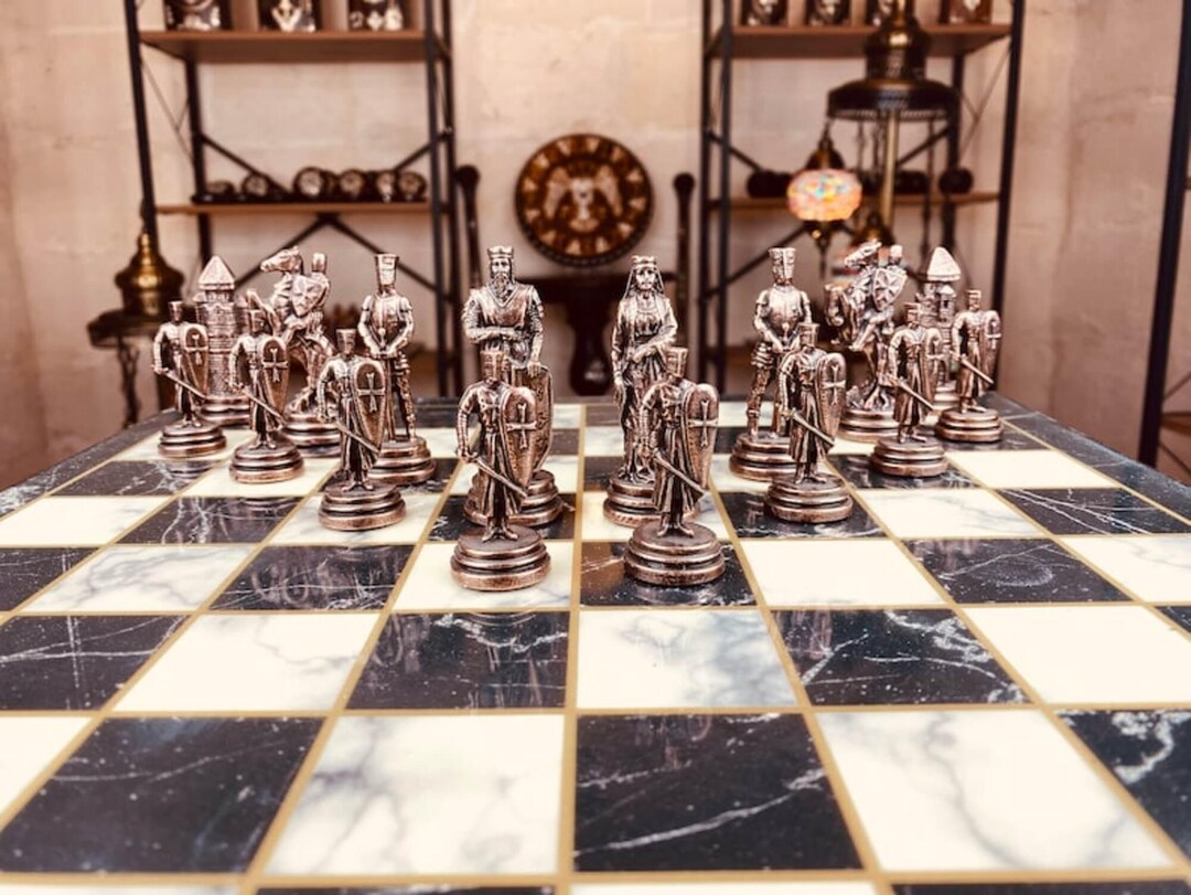 Chess Set Antique Crusaders Handmade – Solid Metal Zamak Pieces on ...