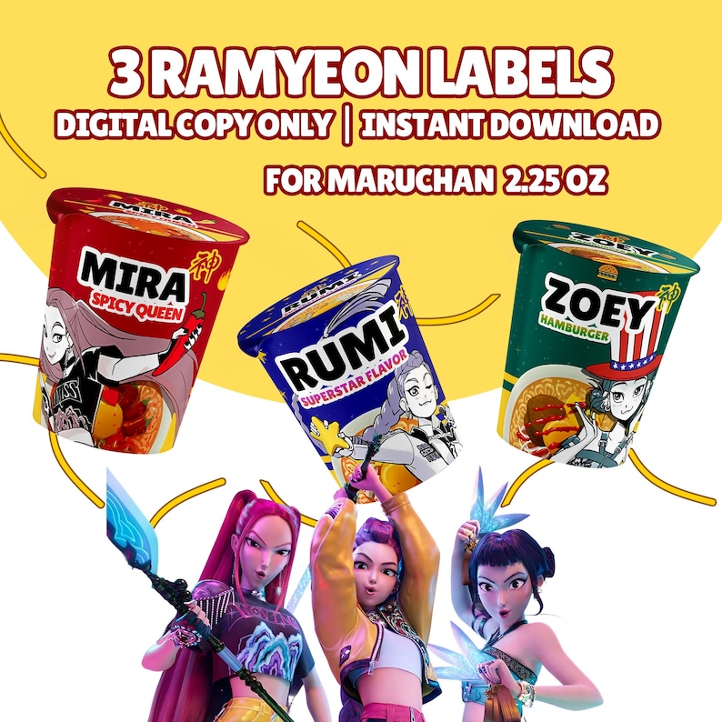 Kpop Demon Hunters, Cup Noodle Labels Ramyeon, Cosplay Party Huntrix ...