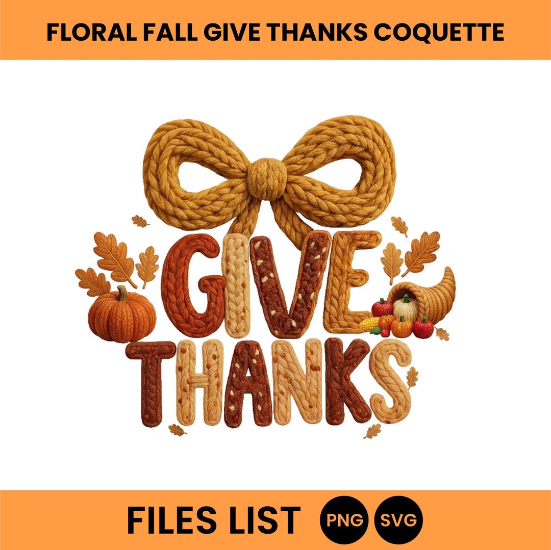 Floral Give Thanks PNG, Coquette Pink Pumpkin Design (digital Download ...