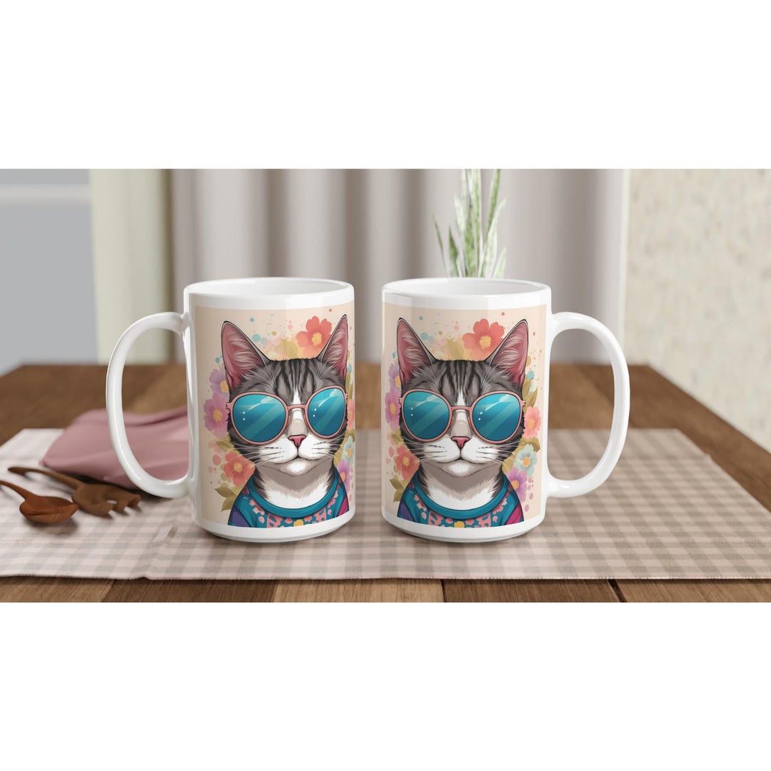 Studio Ghibli Style Cat Mug – Hippy Cat With Sunglasses - Etsy