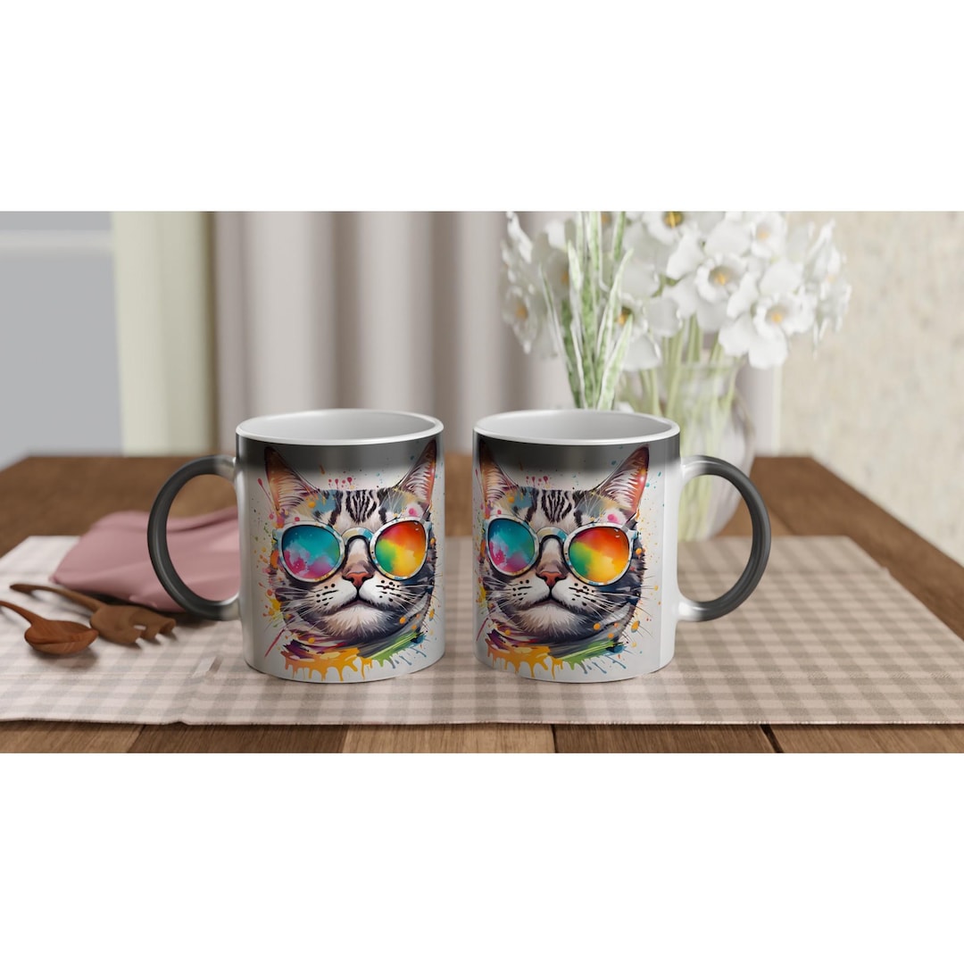 Honky Cat Magic Mug | Colorful Tabby Cat With Sunglasses - Etsy