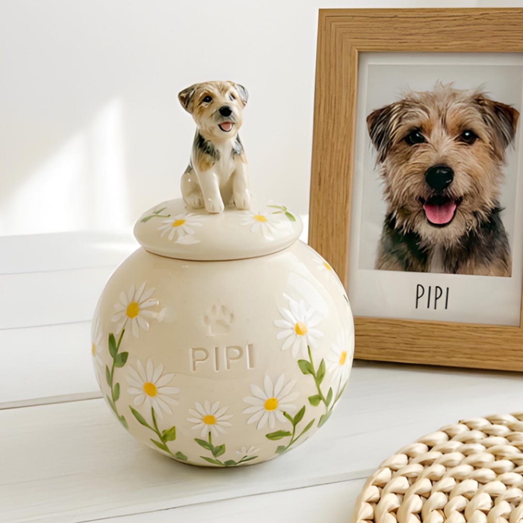 Custom Dog Urn With Sitting Puppy Lid - Personalized Ceramic Pet ...