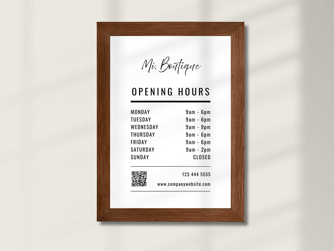 Opening Hours Sign Template | Editable Canva Business Hours Sign ...